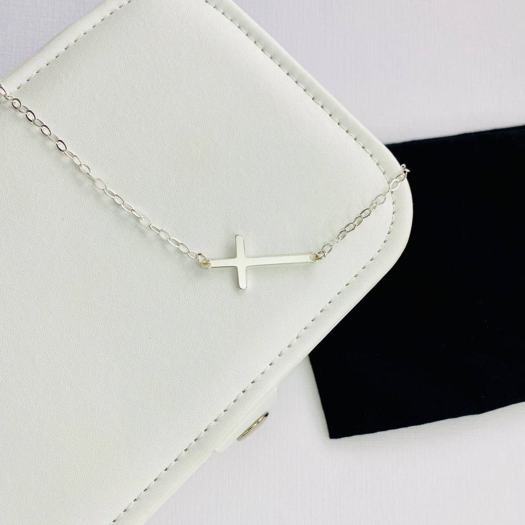 Sideways Cross Necklace | Horizontal Cross Necklace | Cross Pendant ...