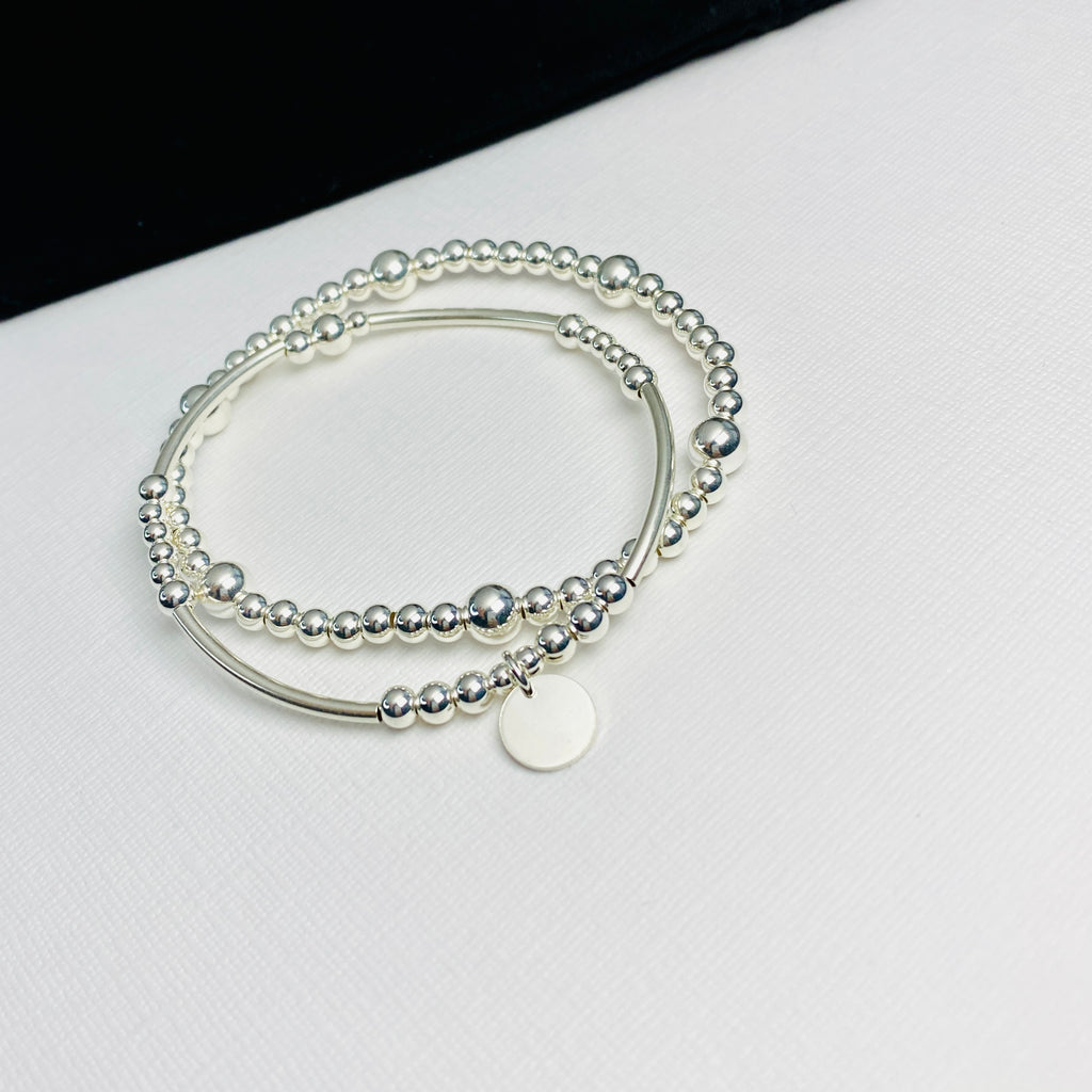 Silver Bracelet Stack | Silver Disc Bracelet | Stacking Bracelet Set ...