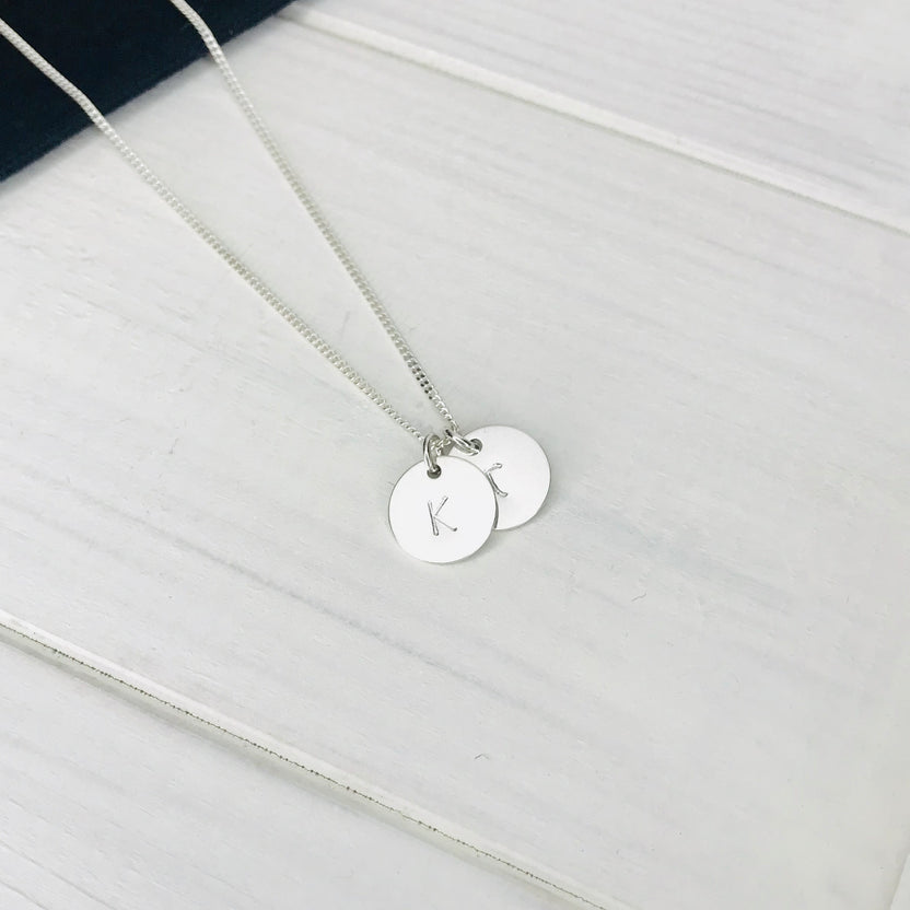 Silver Two Intial Disc Necklace | Sterling Silver Personalised Necklace ...