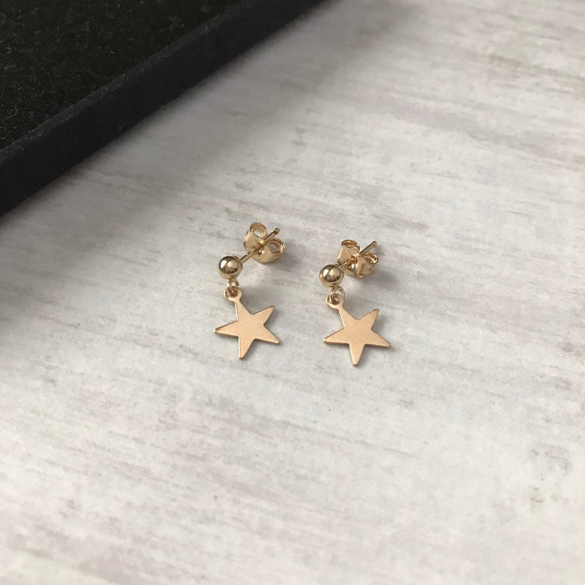 Gold Star Dangle Earrings | Star Stud Earrings | Gold Earrings | KookyTwo