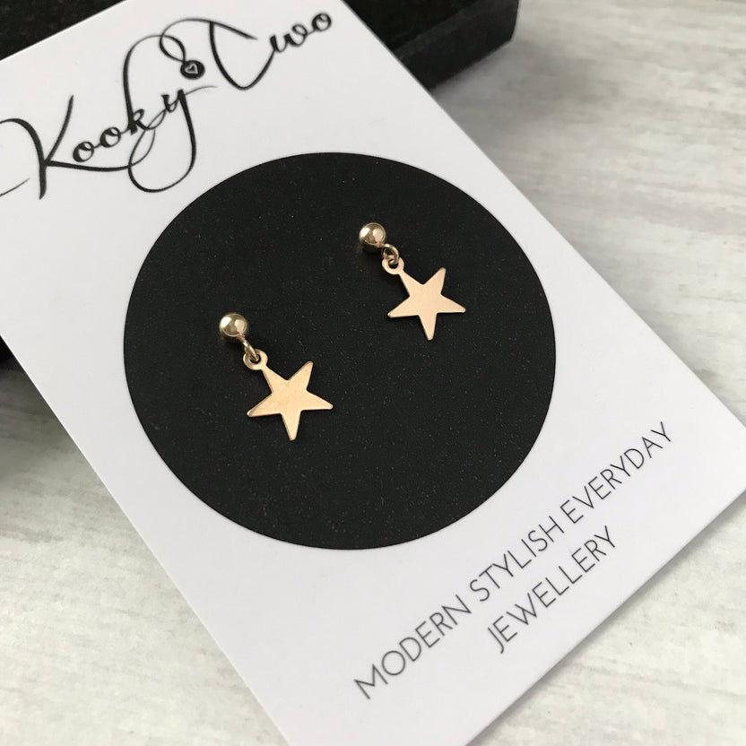Gold Star Dangle Earrings | Star Stud Earrings | Gold Earrings | KookyTwo