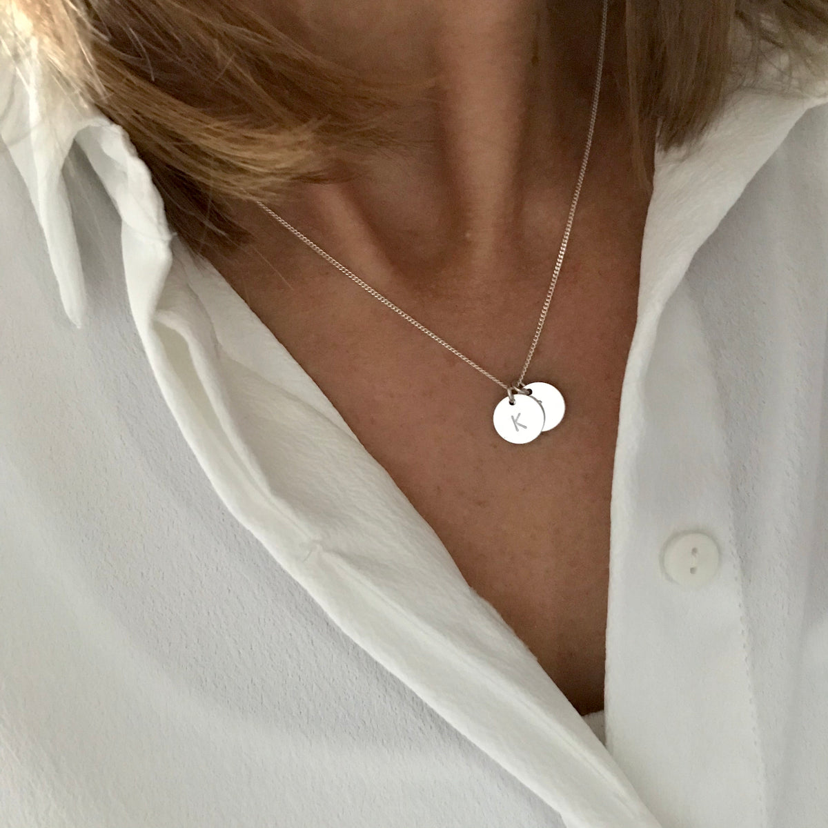 Silver Two Intial Disc Necklace | Sterling Silver Personalised Necklace ...