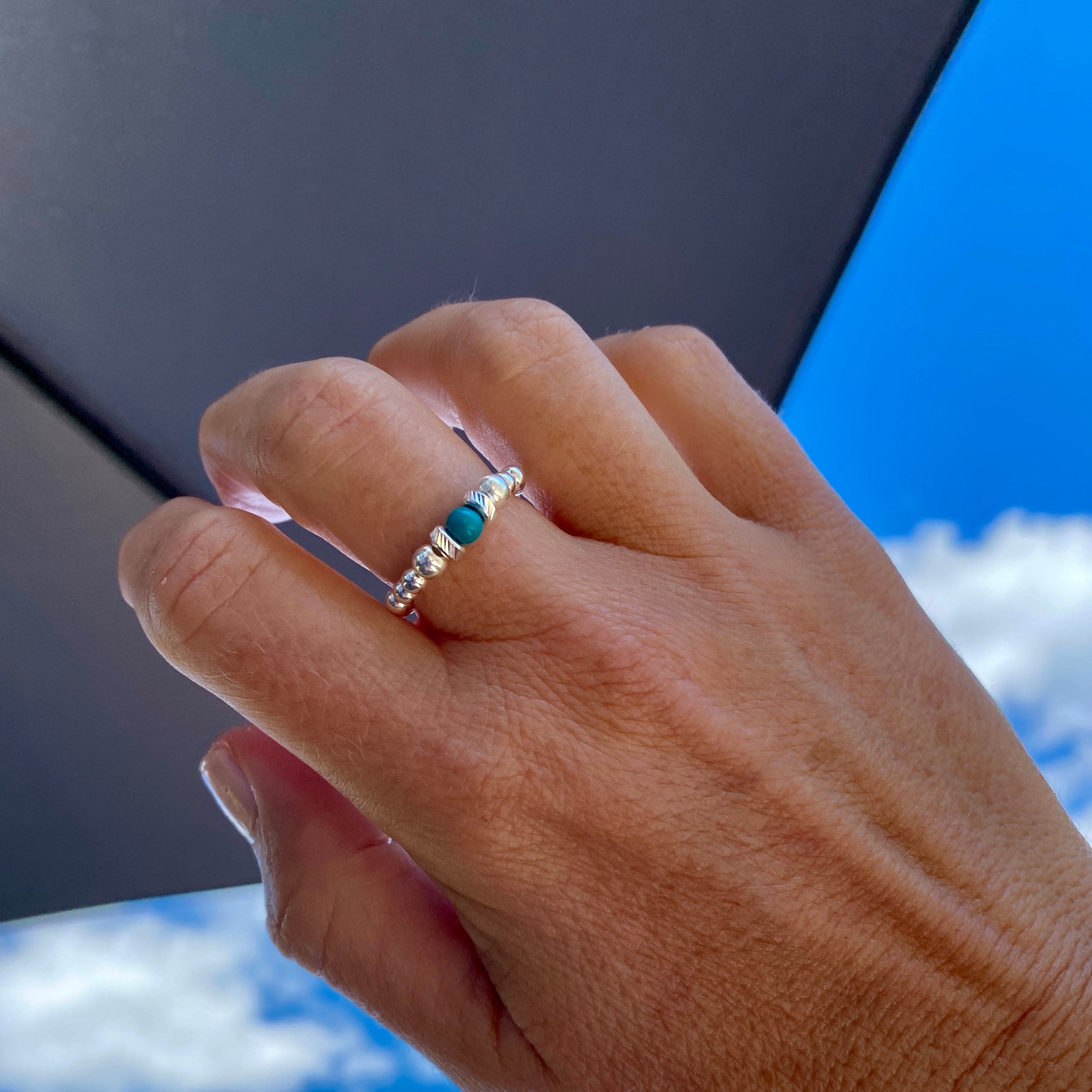 Silver Turquoise Gemstone Bead Ring