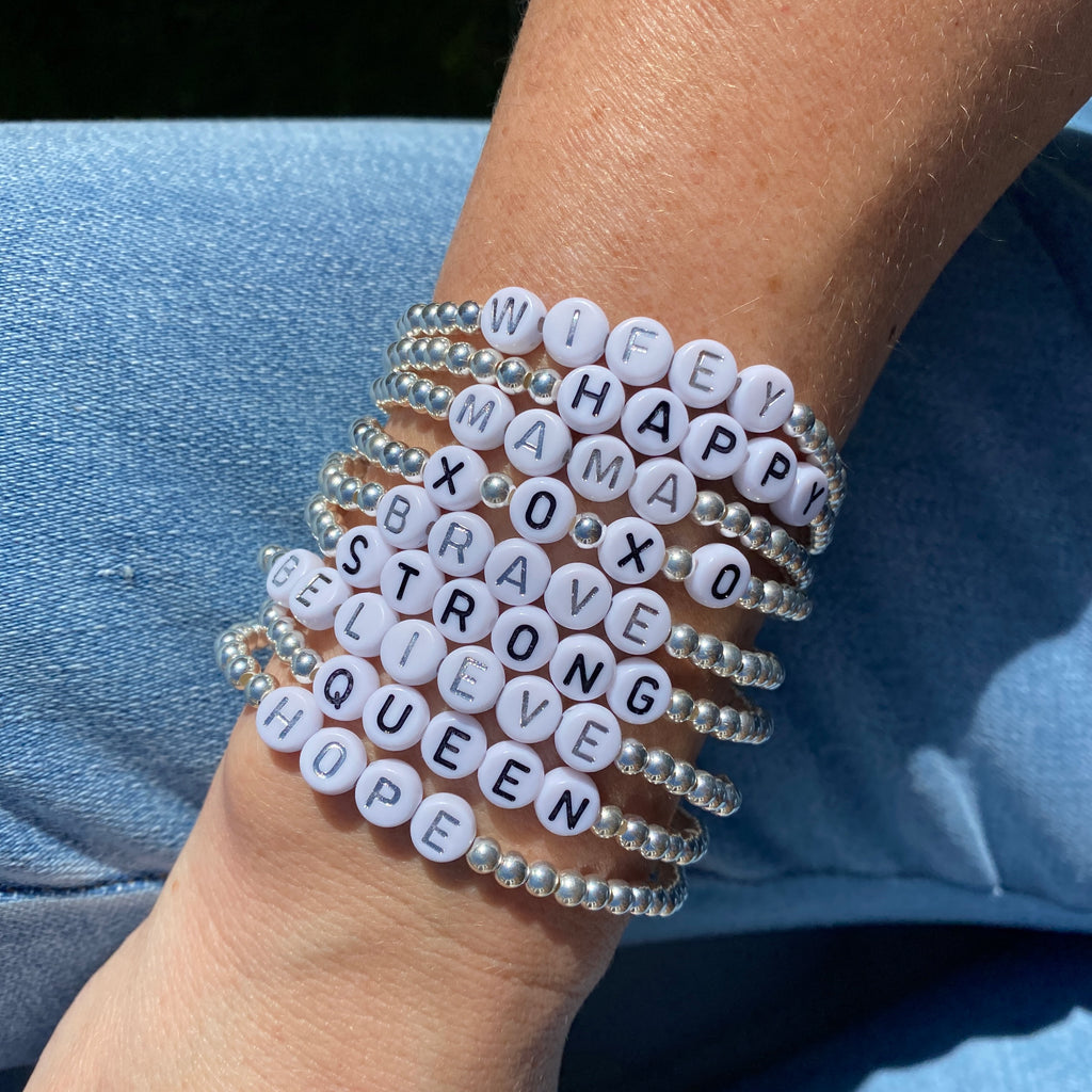 Beaded Word Bracelets | Sterling Silver Word Bracelets | Custom Word ...